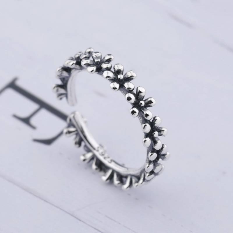 925 Sterling Silver Vintage Full Simple flower Open Ring – Fashion ...